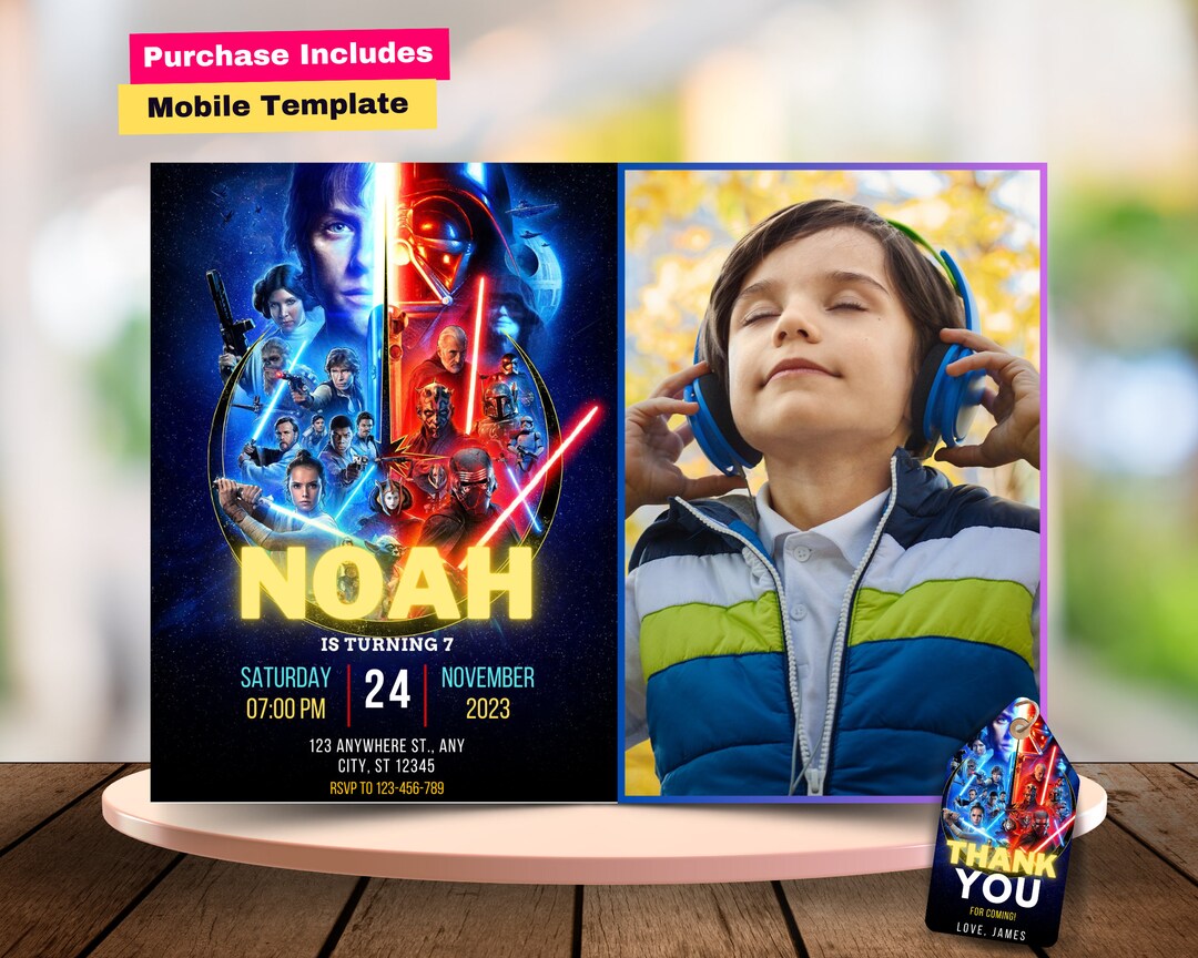 Editable Star Wars Invitation With Photo Birthday Card Personalised ...