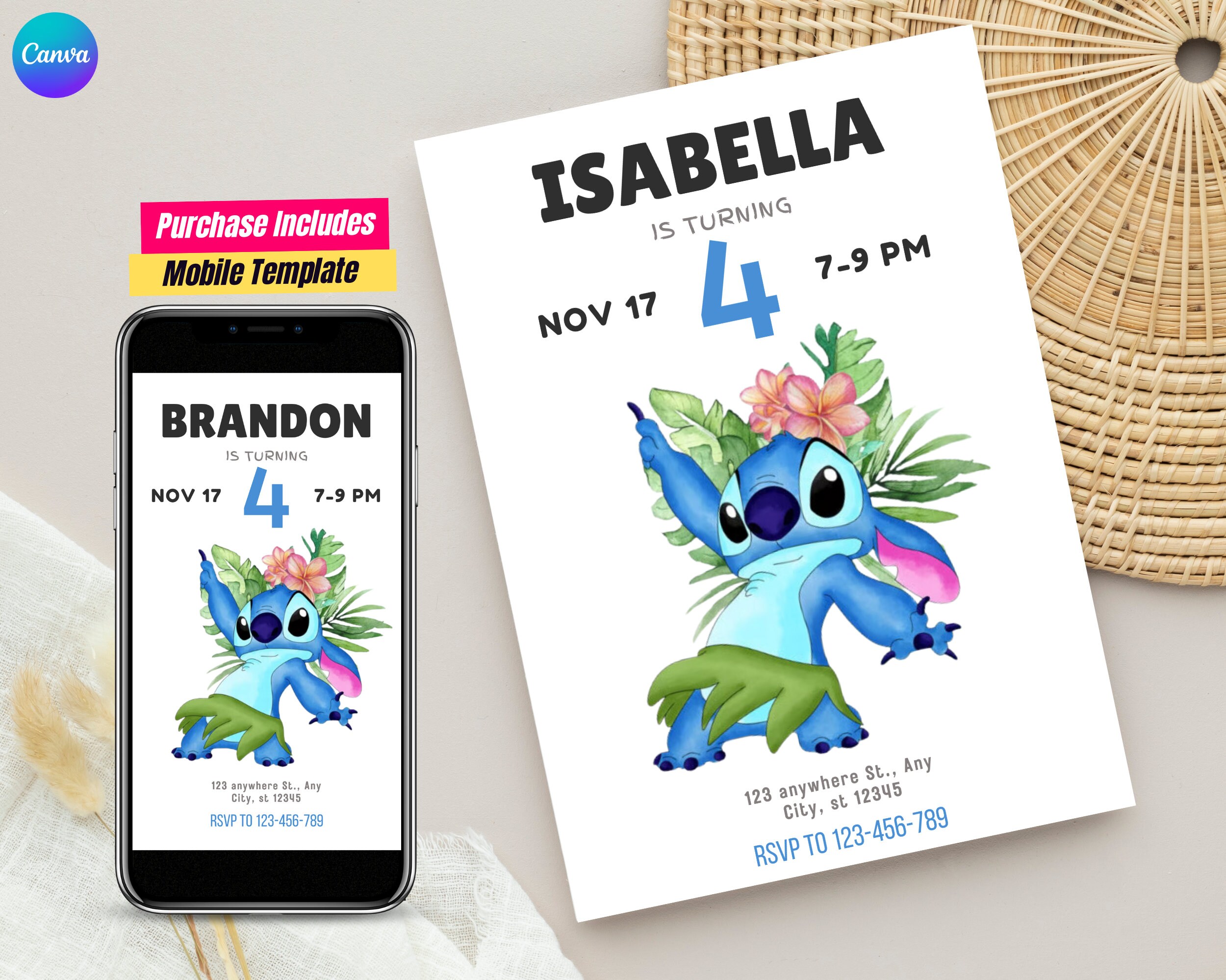 Editable Stitch Birthday Invitation Template, Printable Birthday Party ...