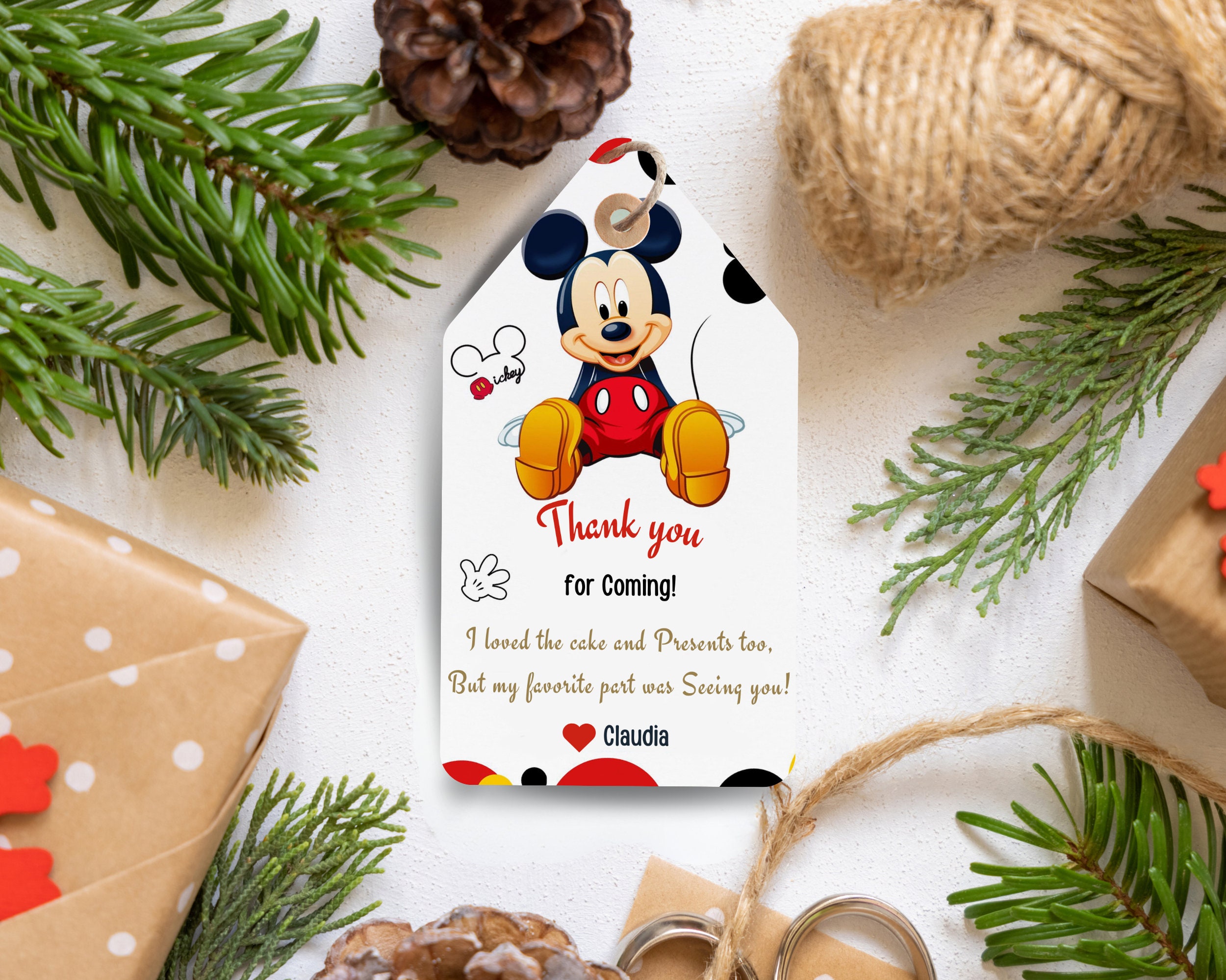 Mickey Birthday Tag Printable Mickey Thank You Tag Template Printed ...