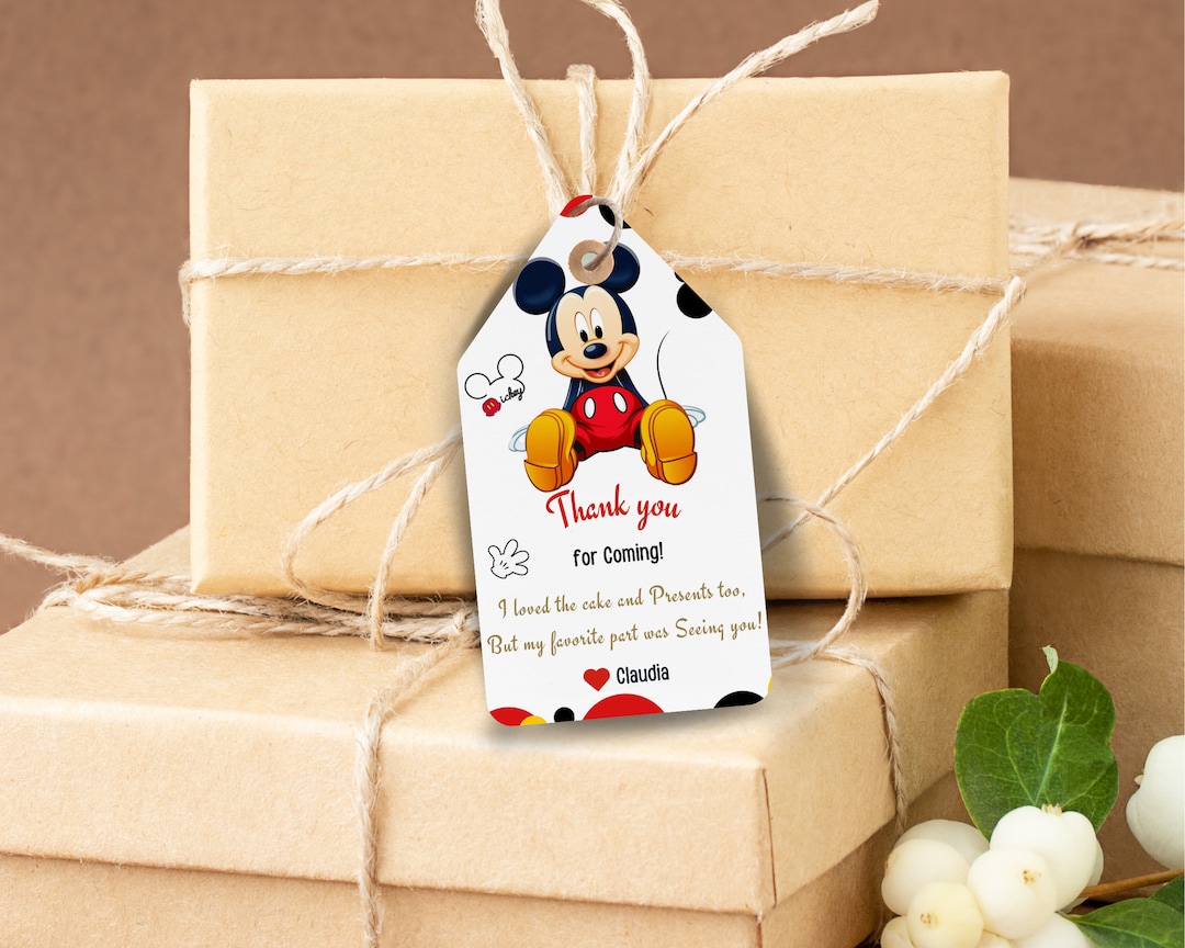 Mickey Birthday Tag Printable Mickey Thank You Tag Template Printed ...