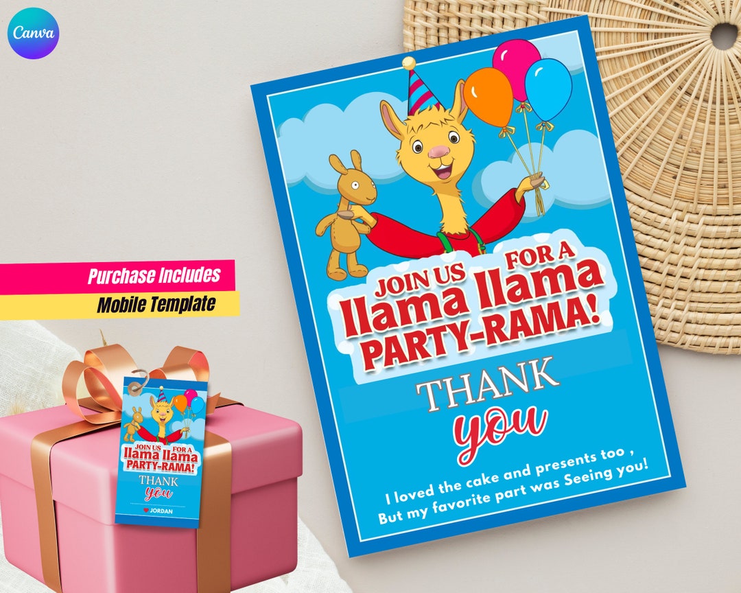 Editable Llama Llama Thank You Party Cards Llama Llama Thank You Party ...