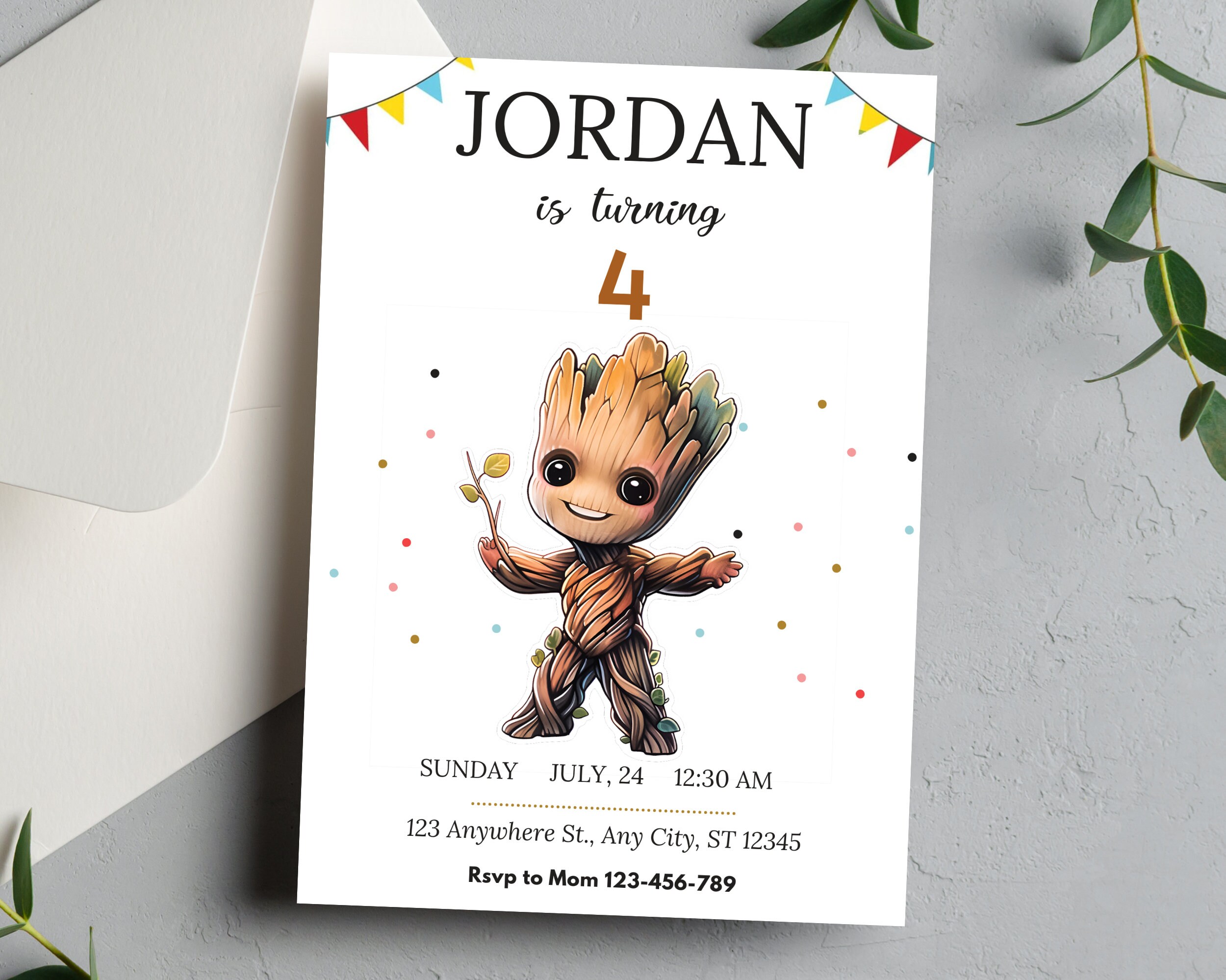 Groot Birthday Invitation Template, Printable Birthday Party Invitation ...