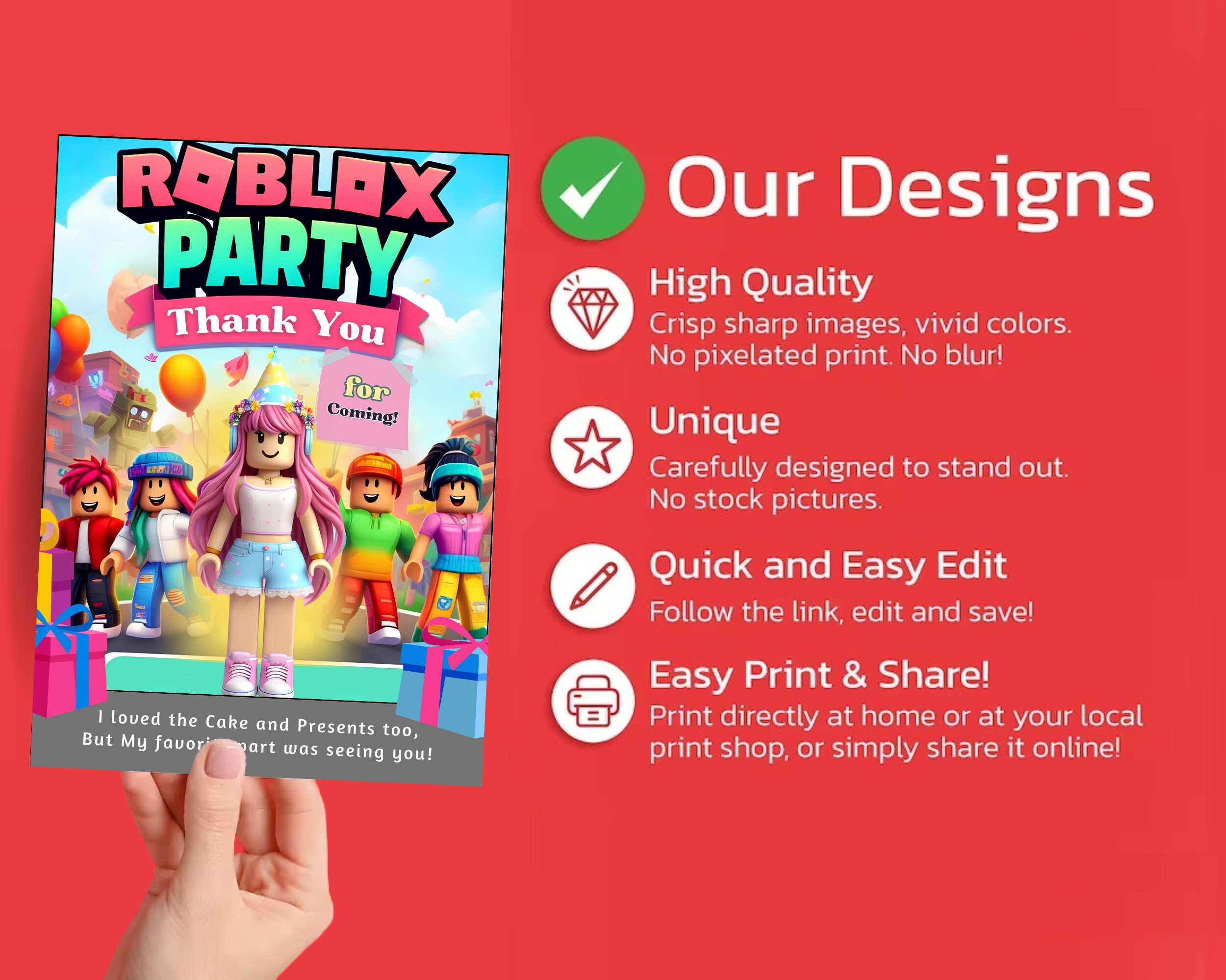 Roblox Girl Thank You Cards Printable & Customizable Gamer Gratitude ...