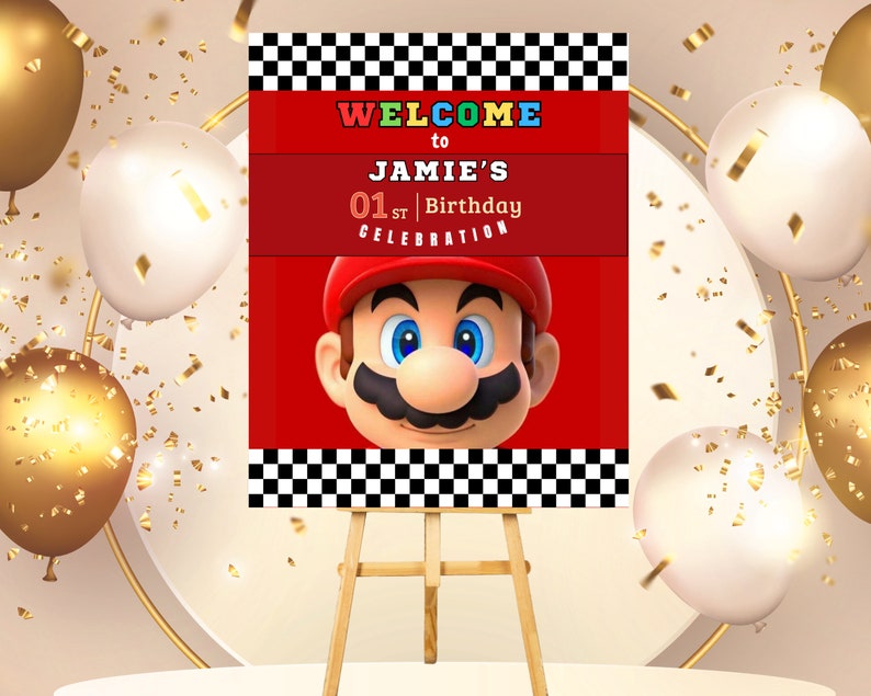 Super Mario Bros Welcome Birthday Card Instant Download Canva Template ...