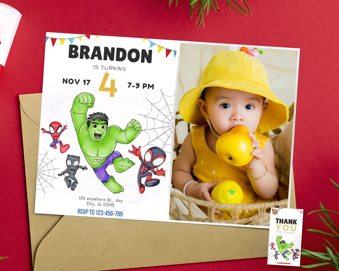 The Incredible Hulk Invitation With Photo Hulk Birthday Photo Banner ...