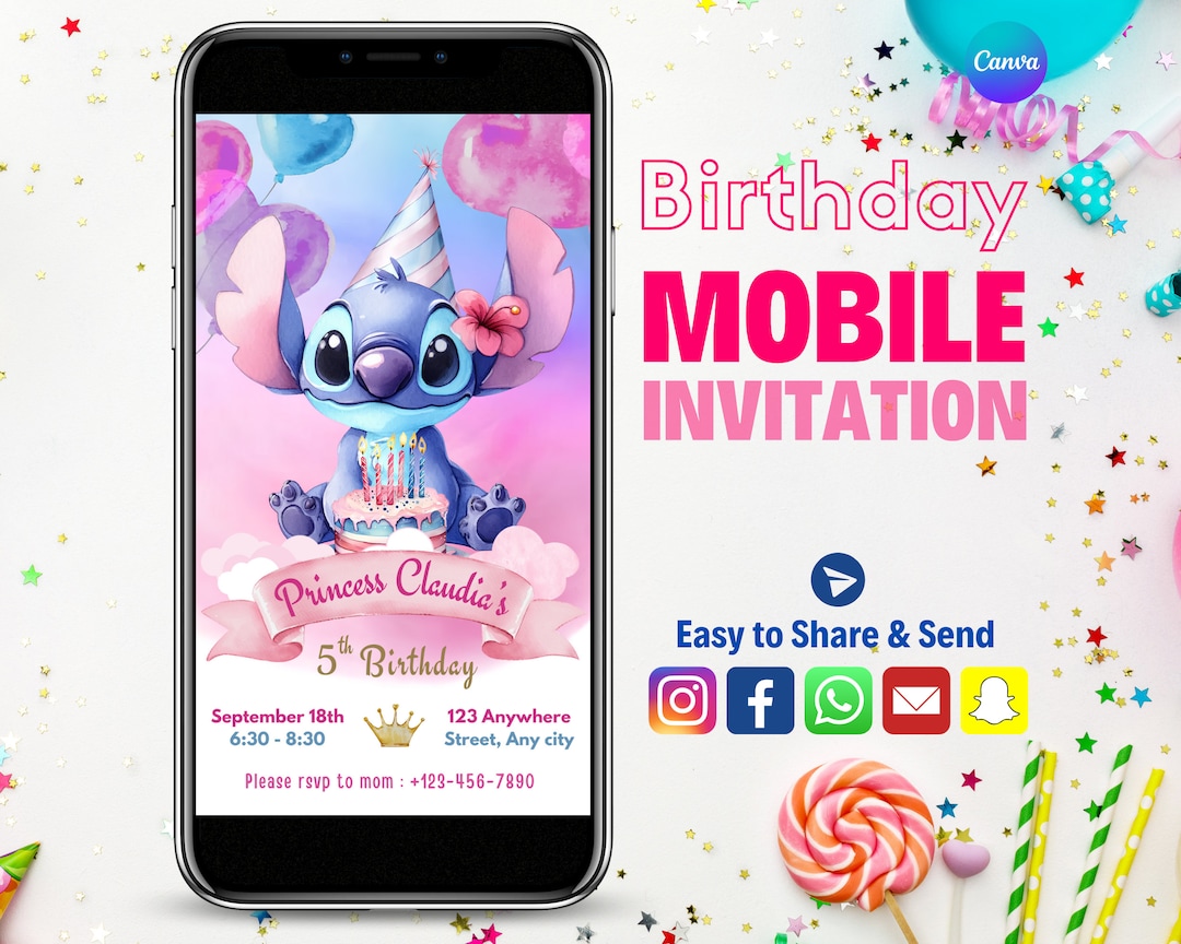 Invitación de cumpleaños de Stitch personalizada Invitación a fiesta ...