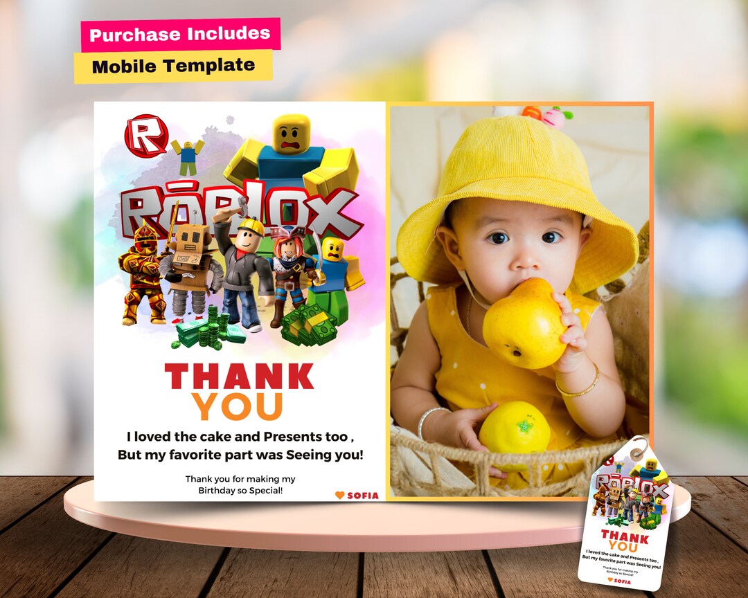 Roblox Photo Thank You Card Instant Download Roblox Thank You Cards ...