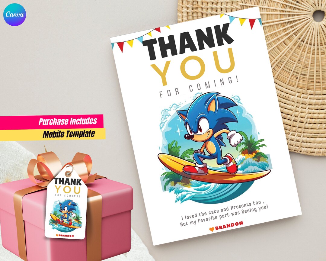 Sonic Thank You Cards Personalised Sonic Thankyou for Coming to My ...