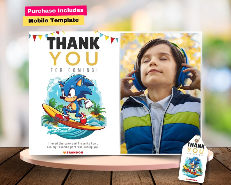 Sonic Thank You Cards Personalised Sonic Thankyou for Coming to My ...