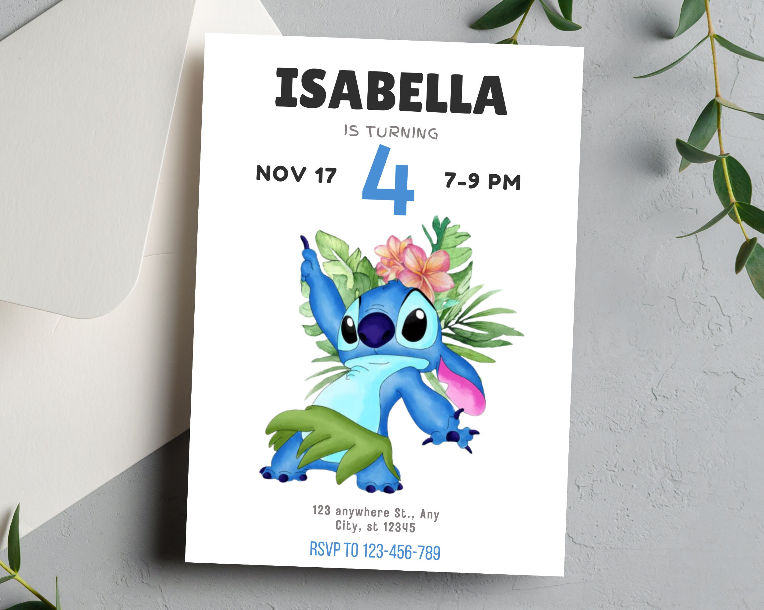 Editable Stitch Birthday Invitation Template, Printable Birthday Party ...
