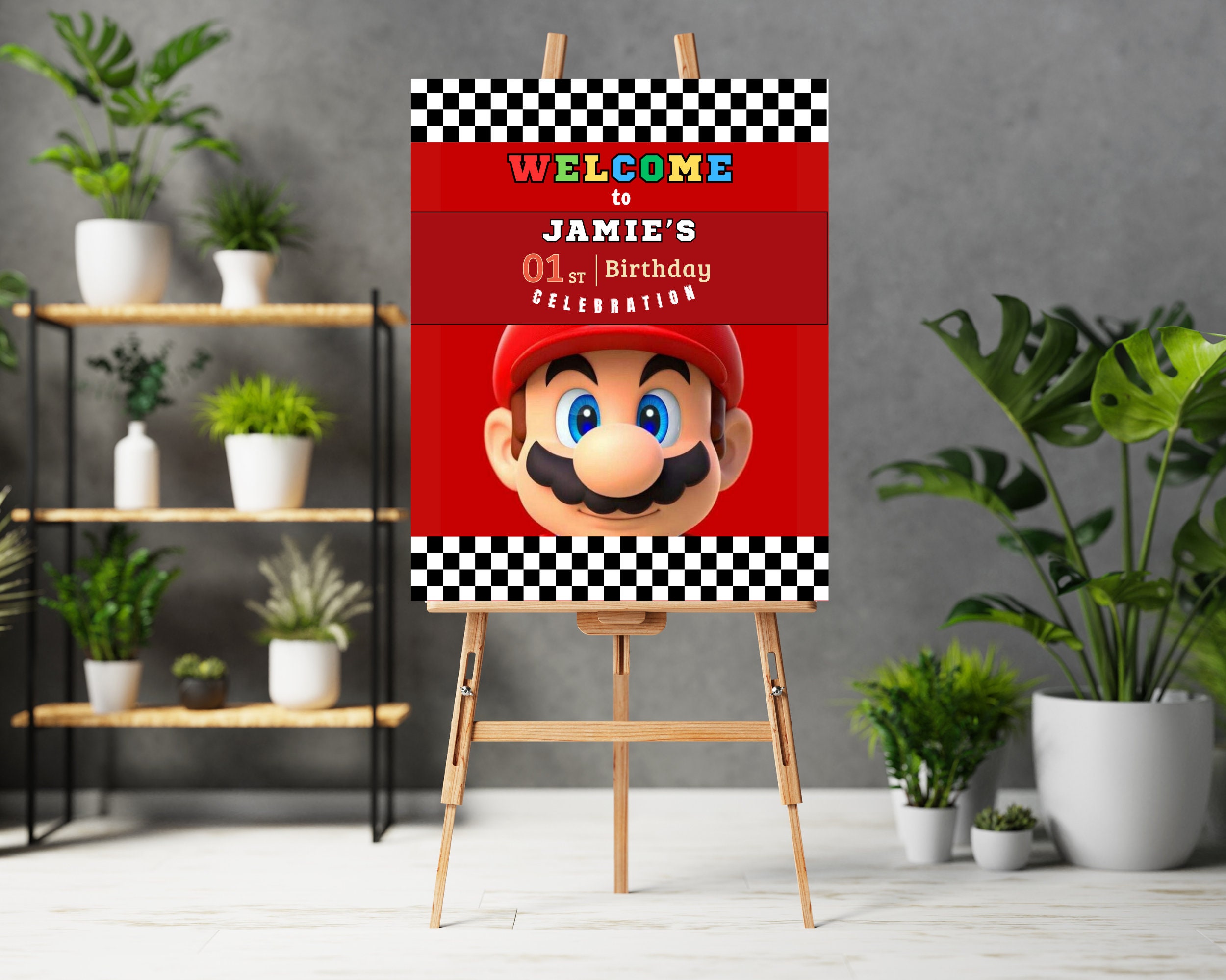 Super Mario Bros Welcome Birthday Card Instant Download Canva Template ...