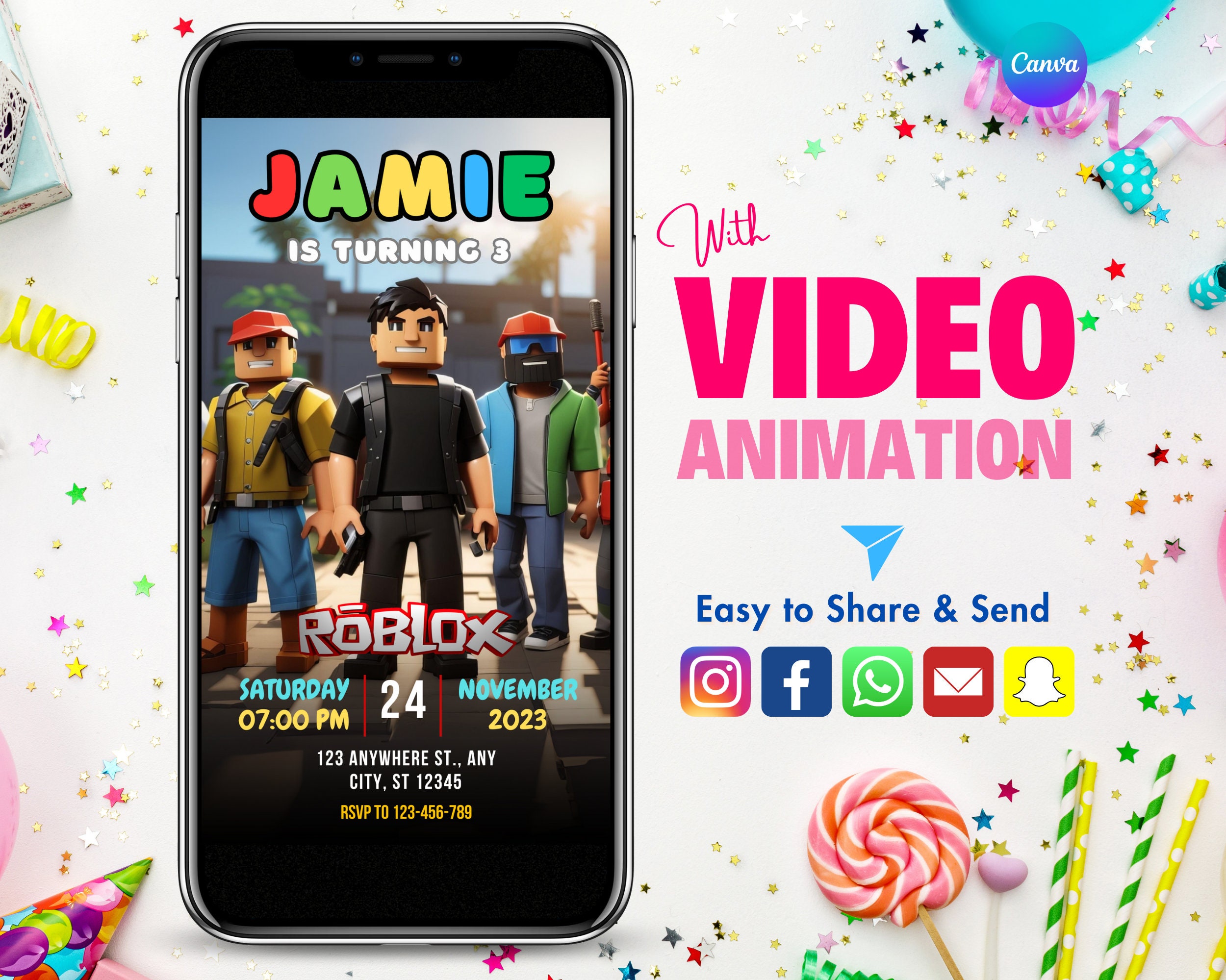 Roblox Birthday Invitation, Roblox Birthday Invite, Roblox Party ...