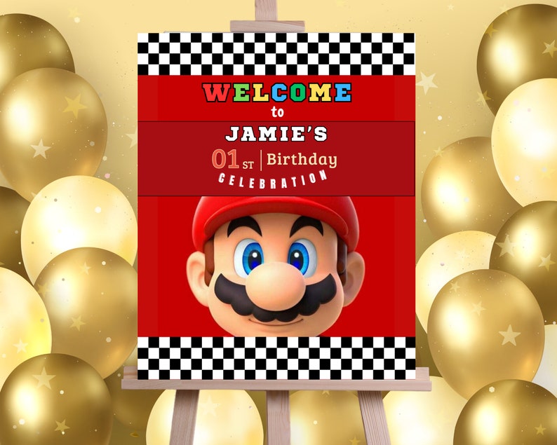 Super Mario Bros Welcome Birthday Card Instant Download Canva Template ...