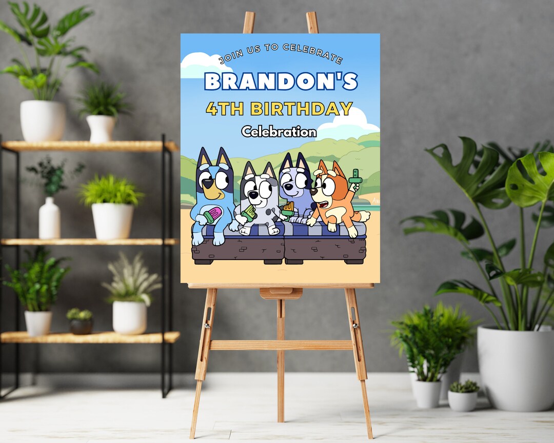 Personalised Bluey Welcome to the World Sign Editable Template Blue Dog ...