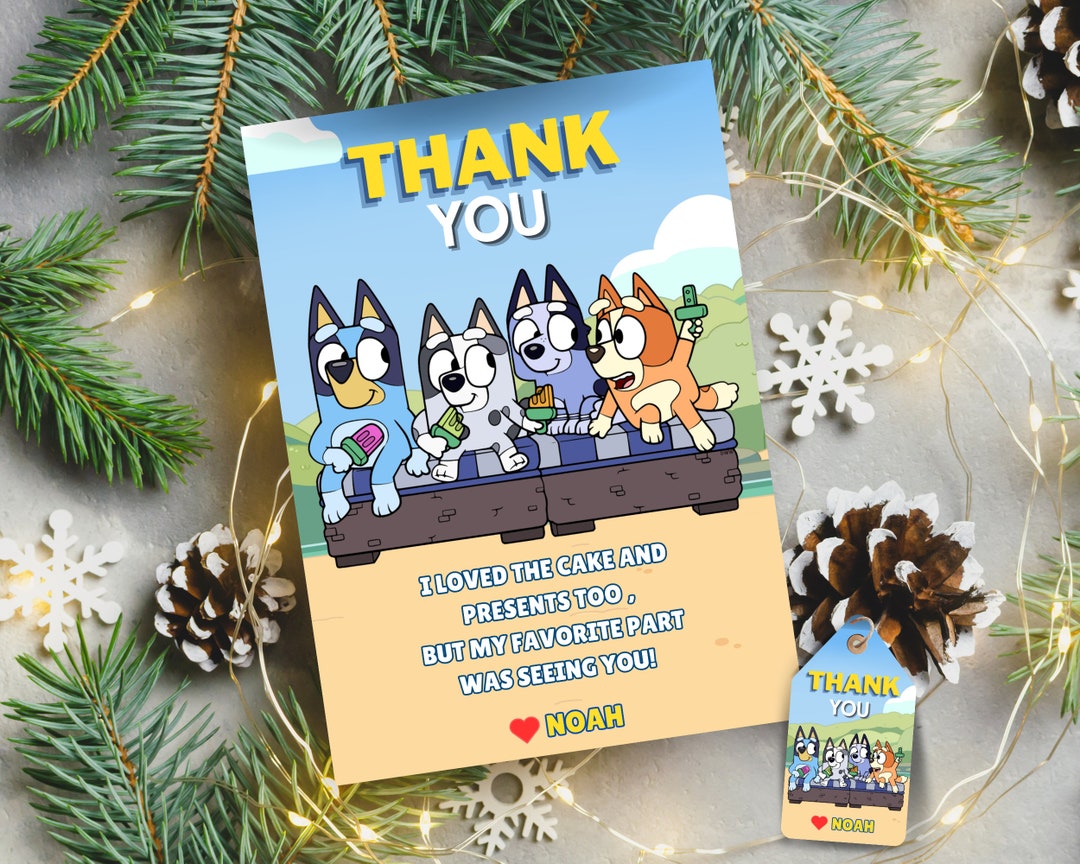 Bluey Thank You Cards Personalised Blue Dog Thankyou for Coming to My ...