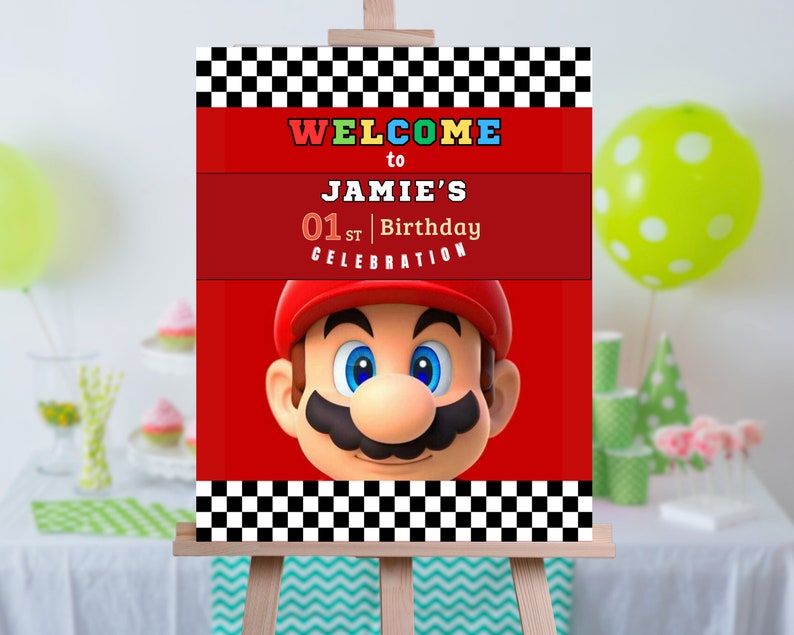 Super Mario Bros Welcome Birthday Card Instant Download Canva Template ...