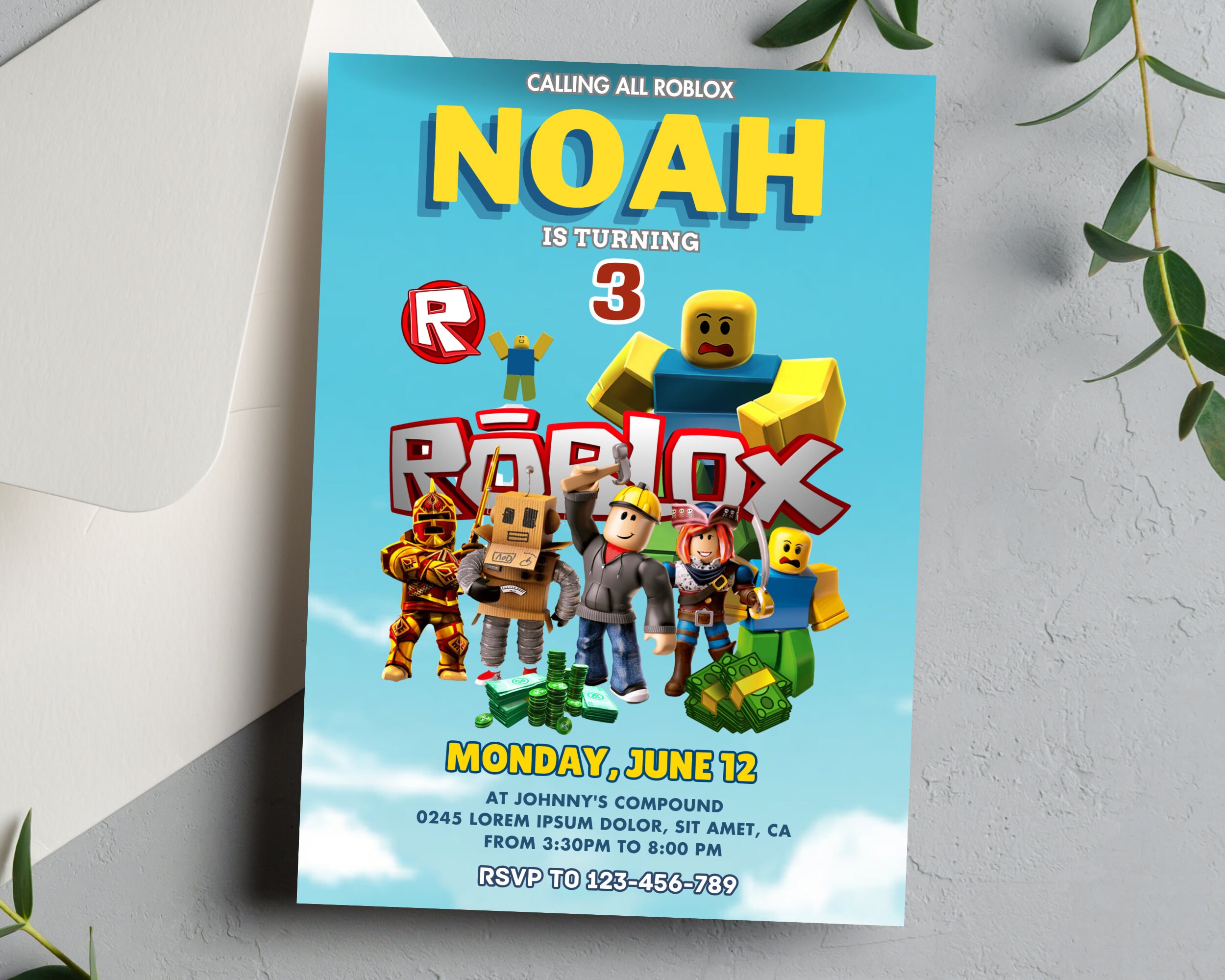Roblox Birthday Invitation Roblox Birthday Invite Roblox Party ...