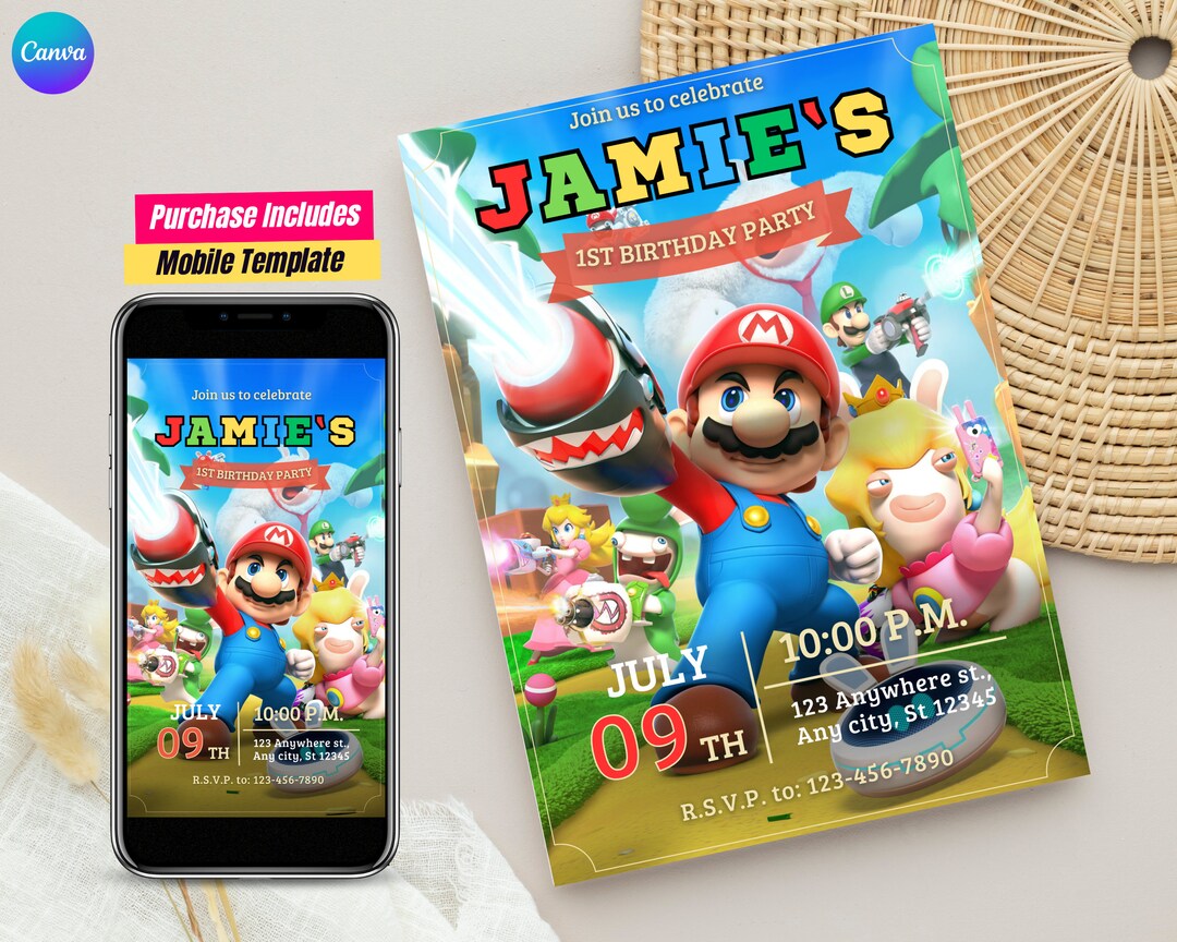 Super Mario Birthday Invitation, Birthday Invitation, Super Mario ...