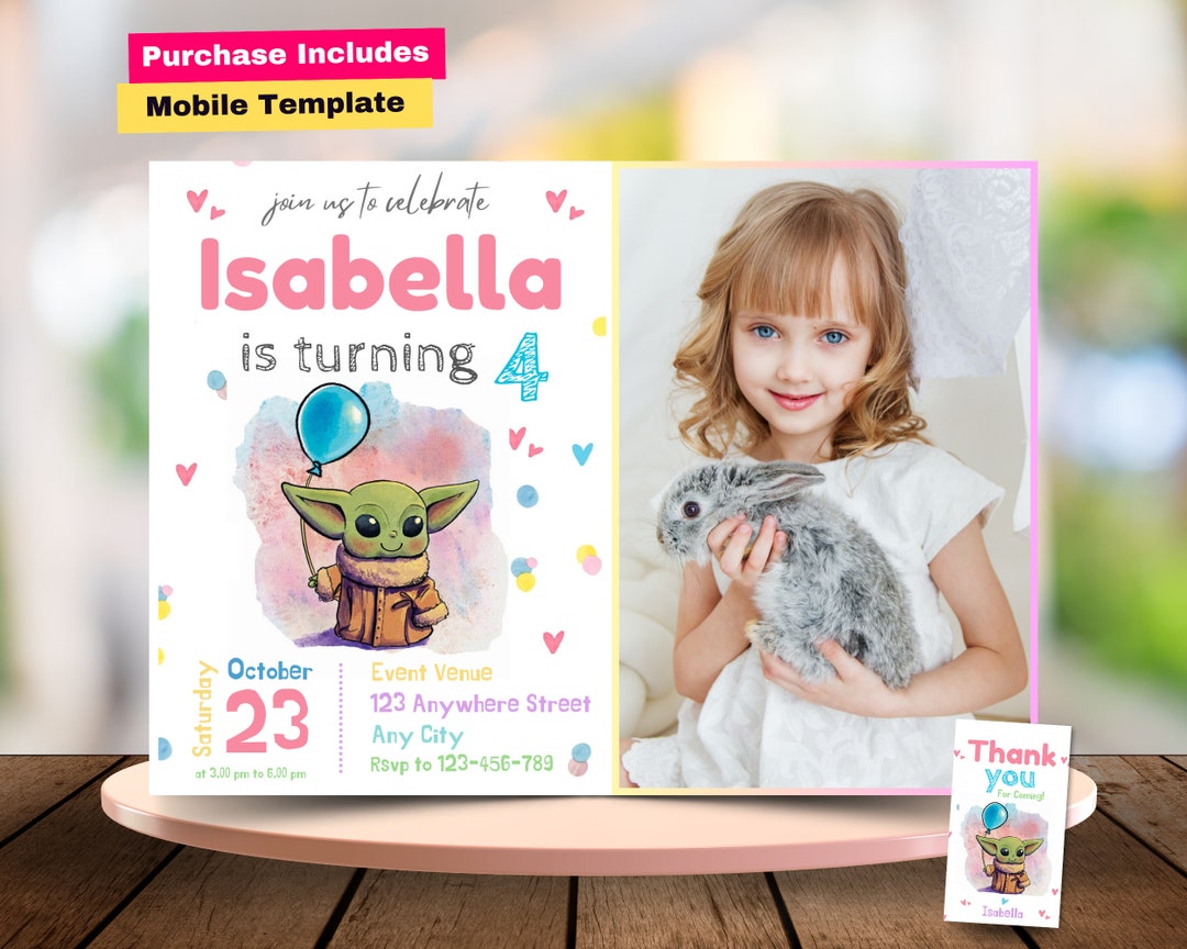 Personalized Grogu Photo Birthday Invite Grogu Photo Birthday Card for ...