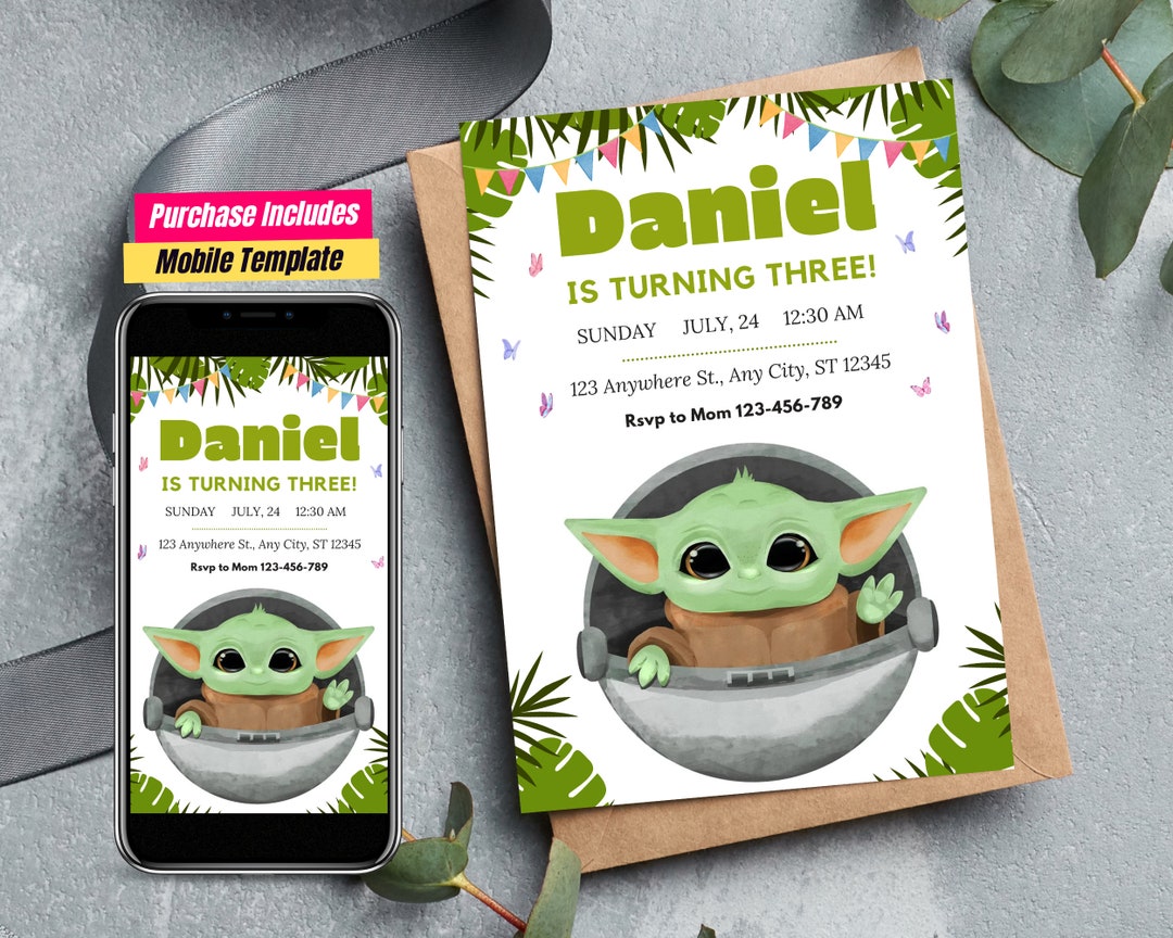 Grogu Birthday Invitation Customizable Star-themed Party Invites for ...