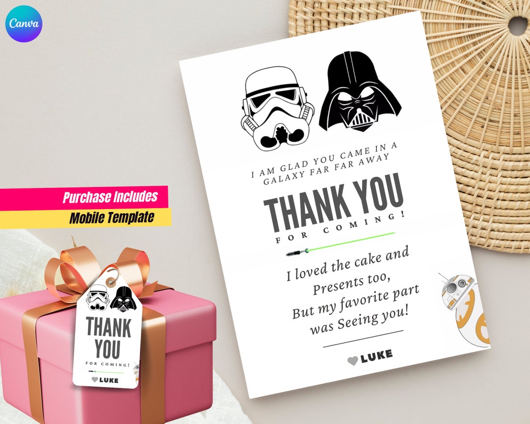 Star Wars Thank You Cards Personalised Star Wars Thankyou for Coming to ...
