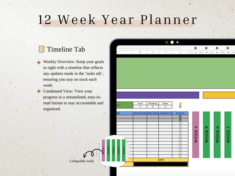 12 Week Year Planner Google Sheets Template, 12 Week Goal Planner ...