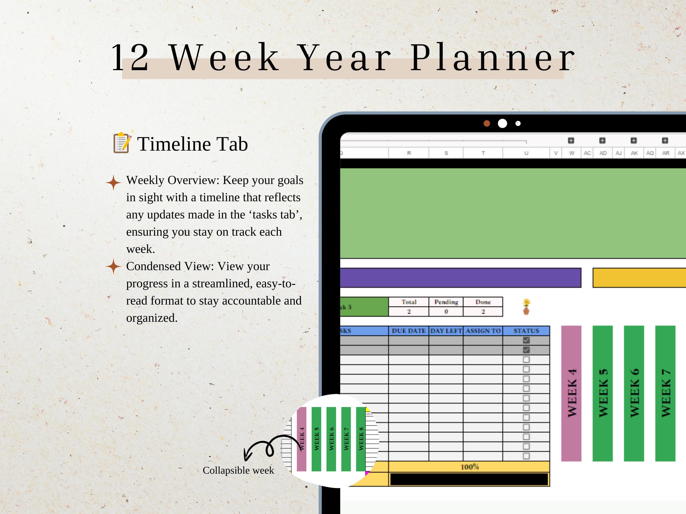 12 Week Year Planner Google Sheets Template, 12 Week Goal Planner ...