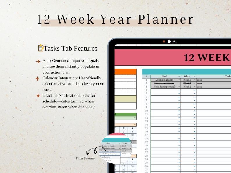 12 Week Year Planner Google Sheets Template, 12 Week Goal Planner ...