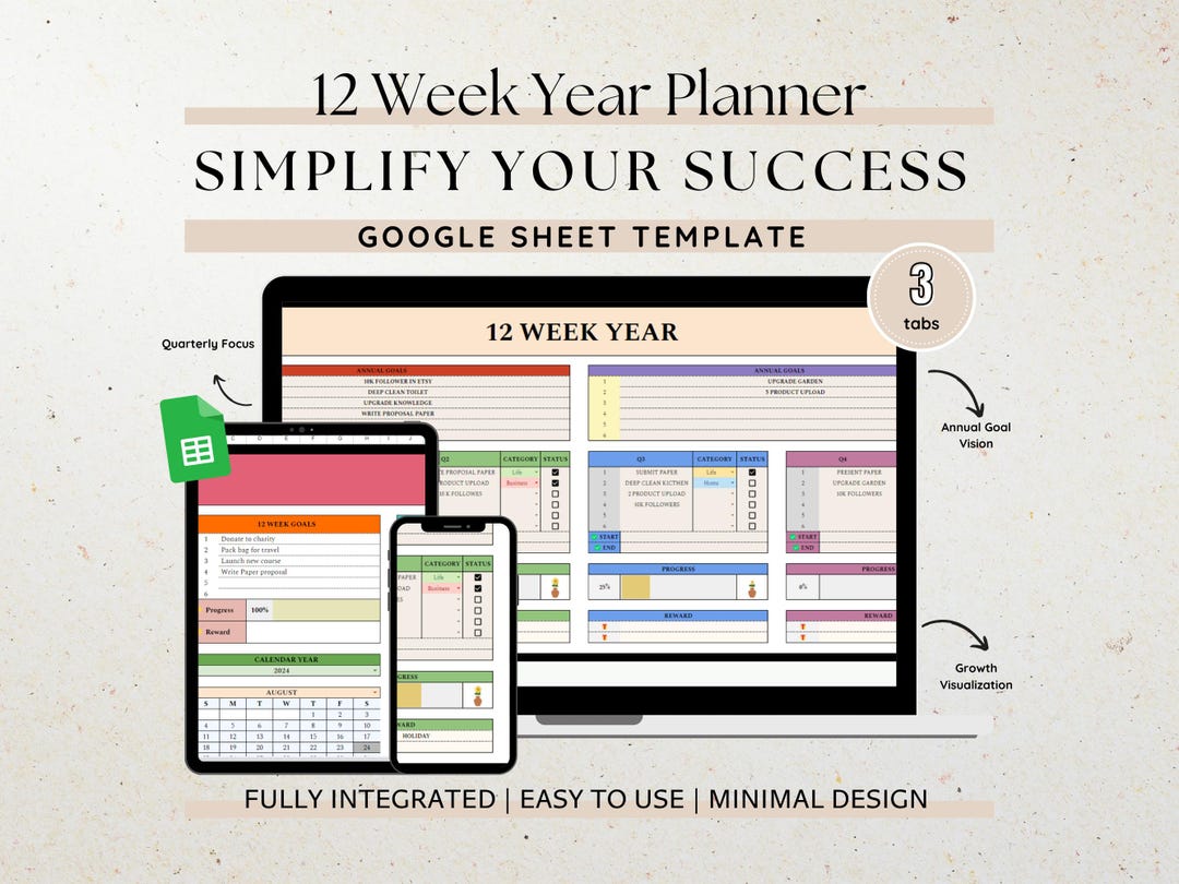 12 Week Year Planner Google Sheets Template, 12 Week Goal Planner ...