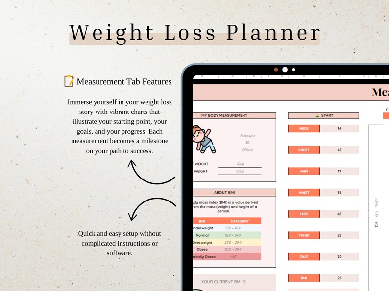 Weight Loss Tracker Spreadsheet for Google Sheets, Weight Loss Planner ...