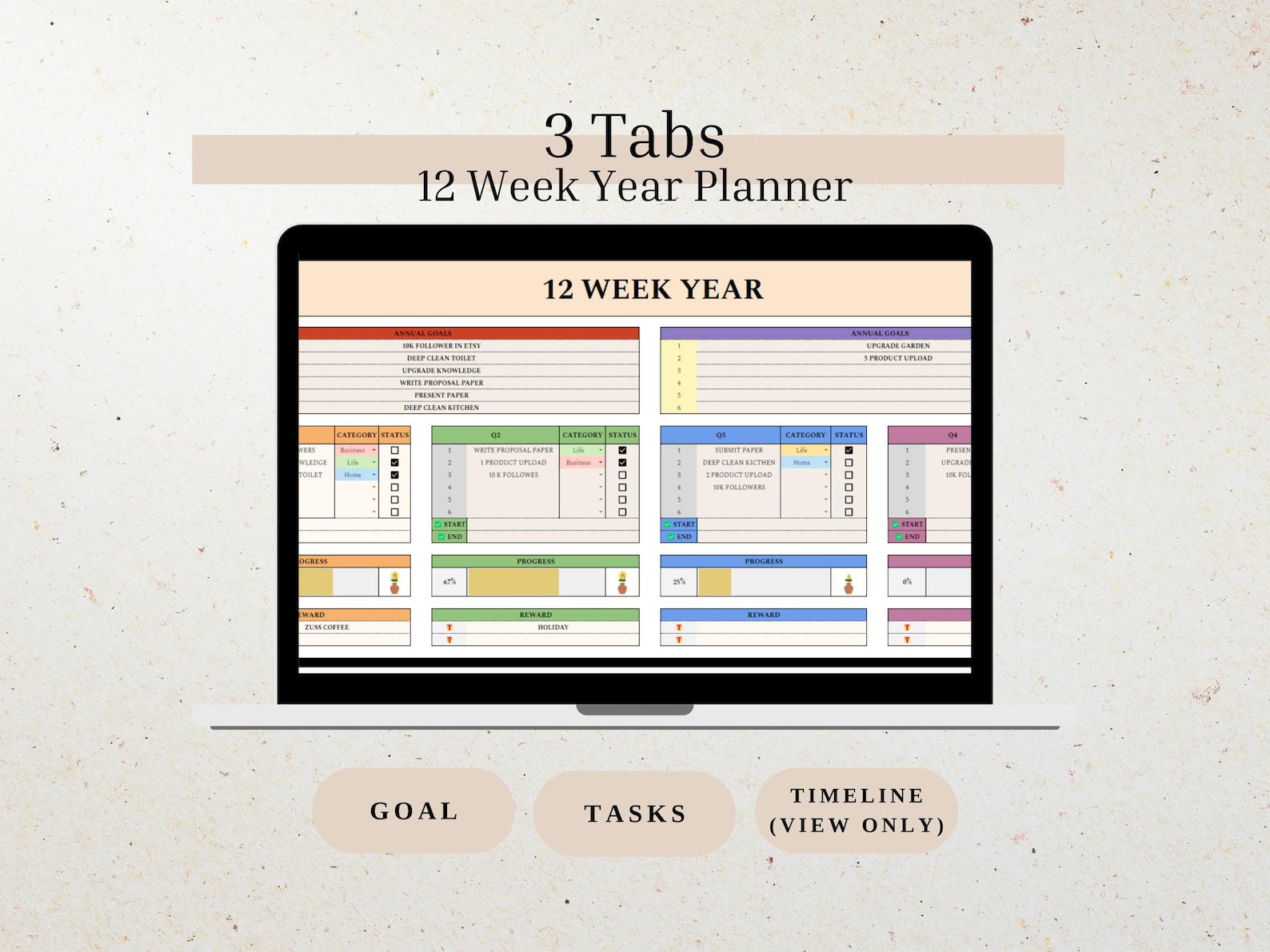 12 Week Year Planner Google Sheets Template, 12 Week Goal Planner ...