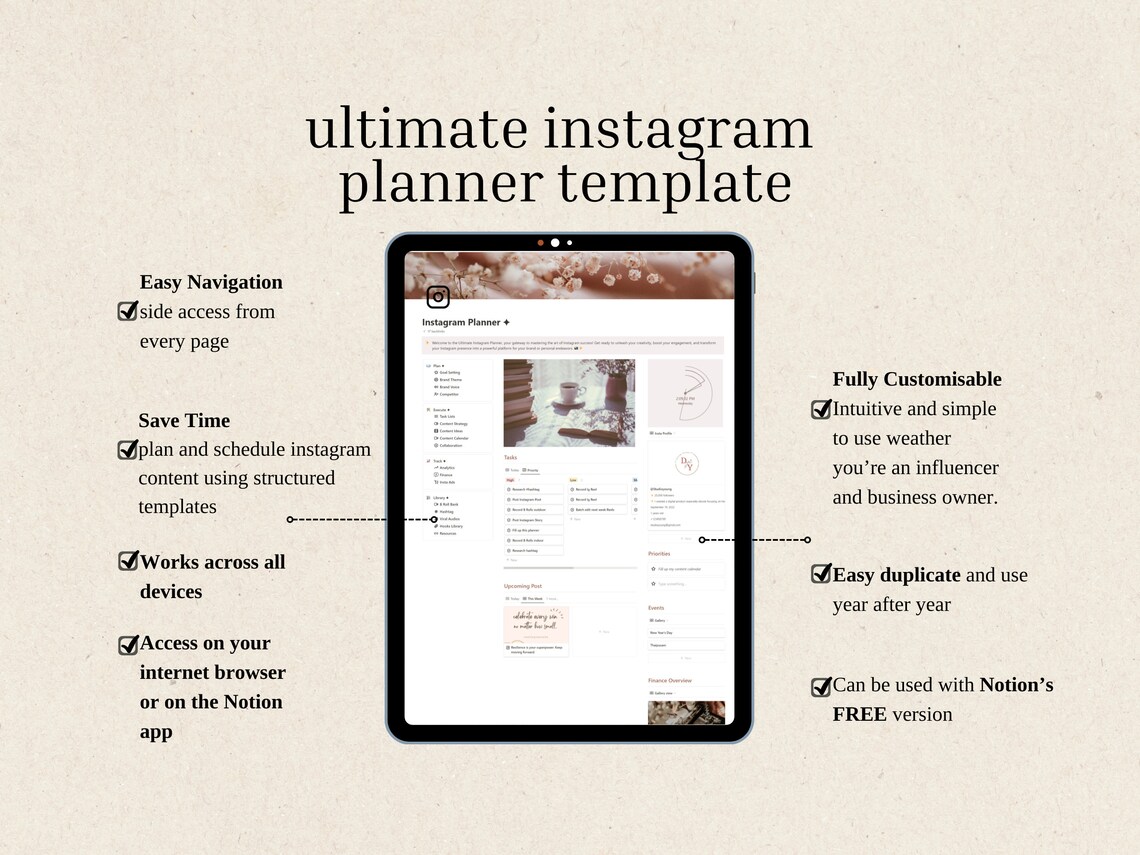 Notion Template Instagram Planner Notion Template Social Media Content ...