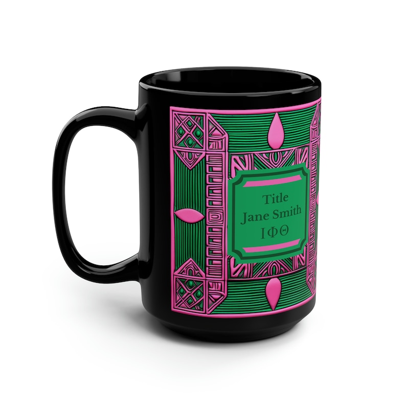 Personalized Mug With GREEK Letters. Pretty Pink and Green "embossed ...