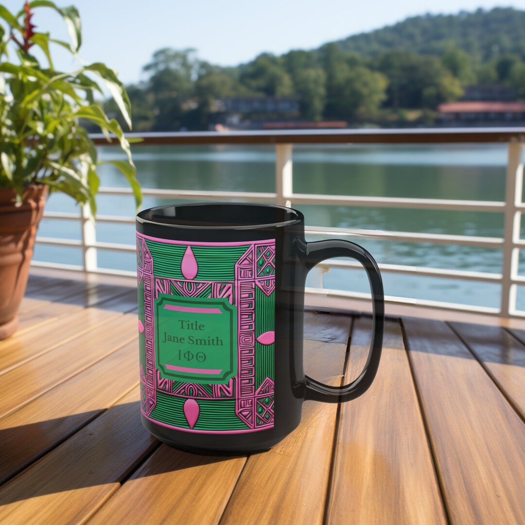 Personalized Mug With GREEK Letters. Pretty Pink and Green "embossed ...