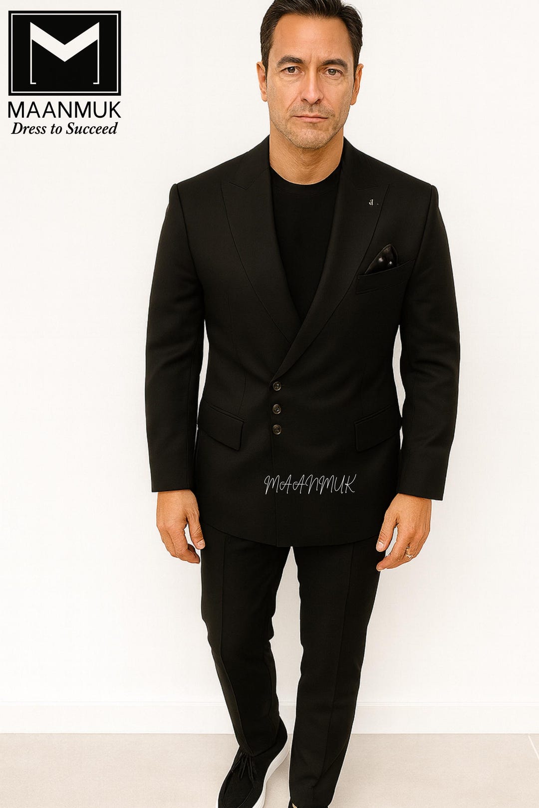 Men's Black Custom Suit | Unique Button Front Jacket | Slim Fit Wedding ...