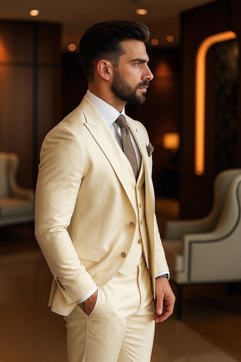 Men's Cream 3-piece Suit | Ivory Wedding Suit for Groom & Groomsmen ...