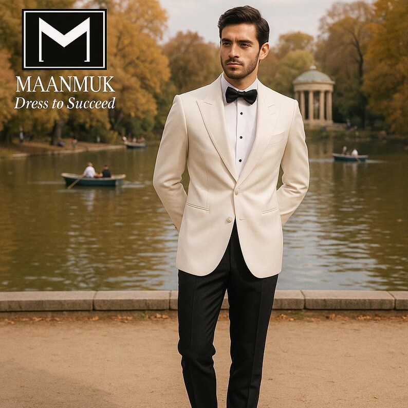 Men's Cream Tuxedo Blazer: Slim Fit Poly-viscose Wedding Suit - Etsy