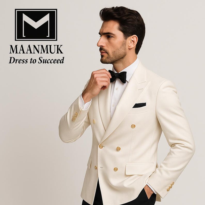 Men's Ivory Double Breasted Tuxedo Jacket | Cream Dinner Jacket ...