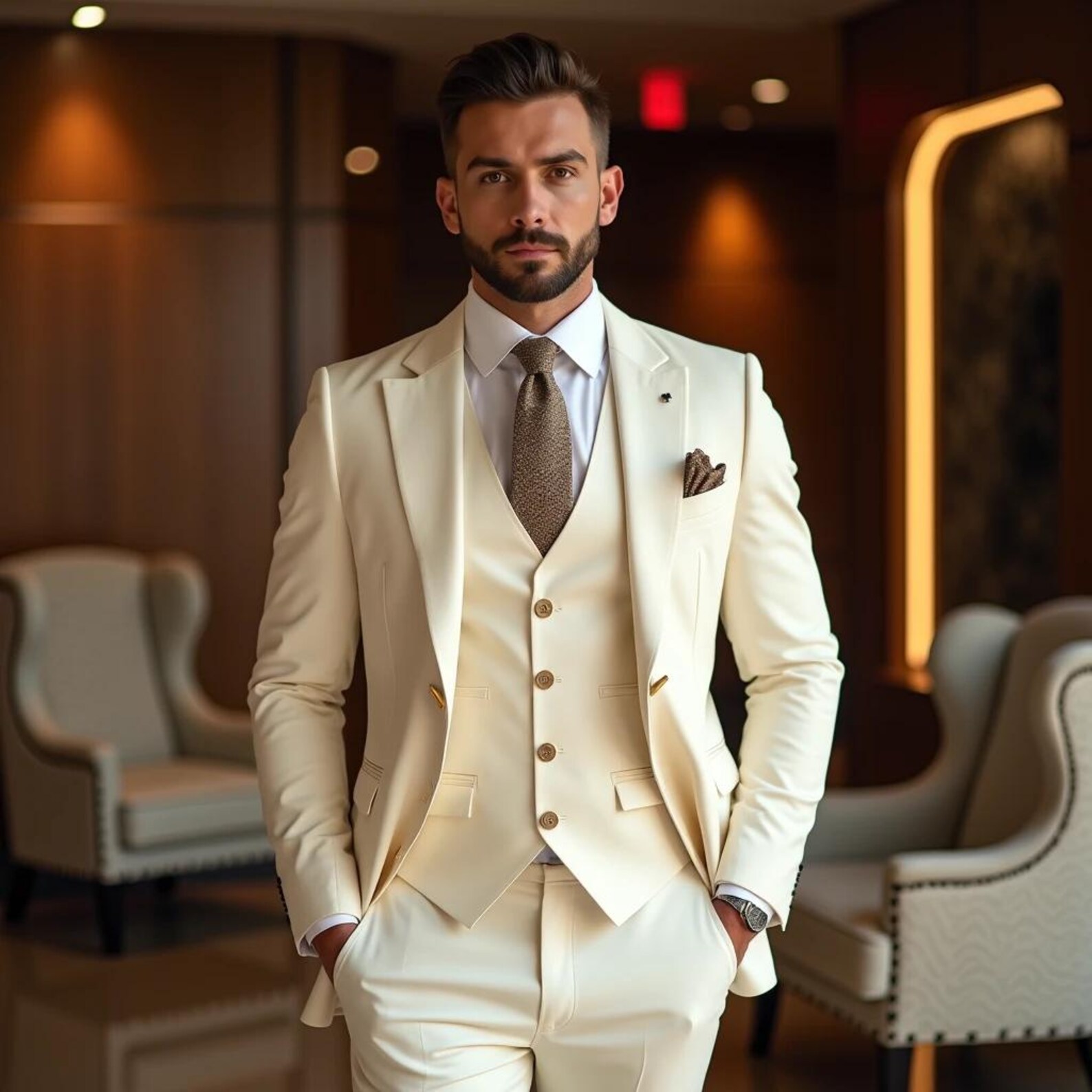 Men's Cream 3-piece Suit | Ivory Wedding Suit for Groom & Groomsmen ...