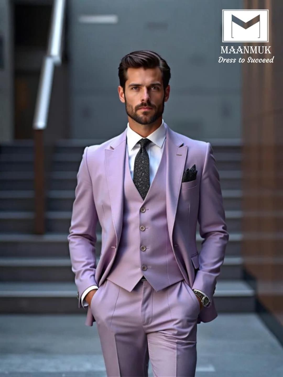 Men's Lilac Slim Fit 3 Piece Suit: Mauve Wedding Groom Attire - Etsy