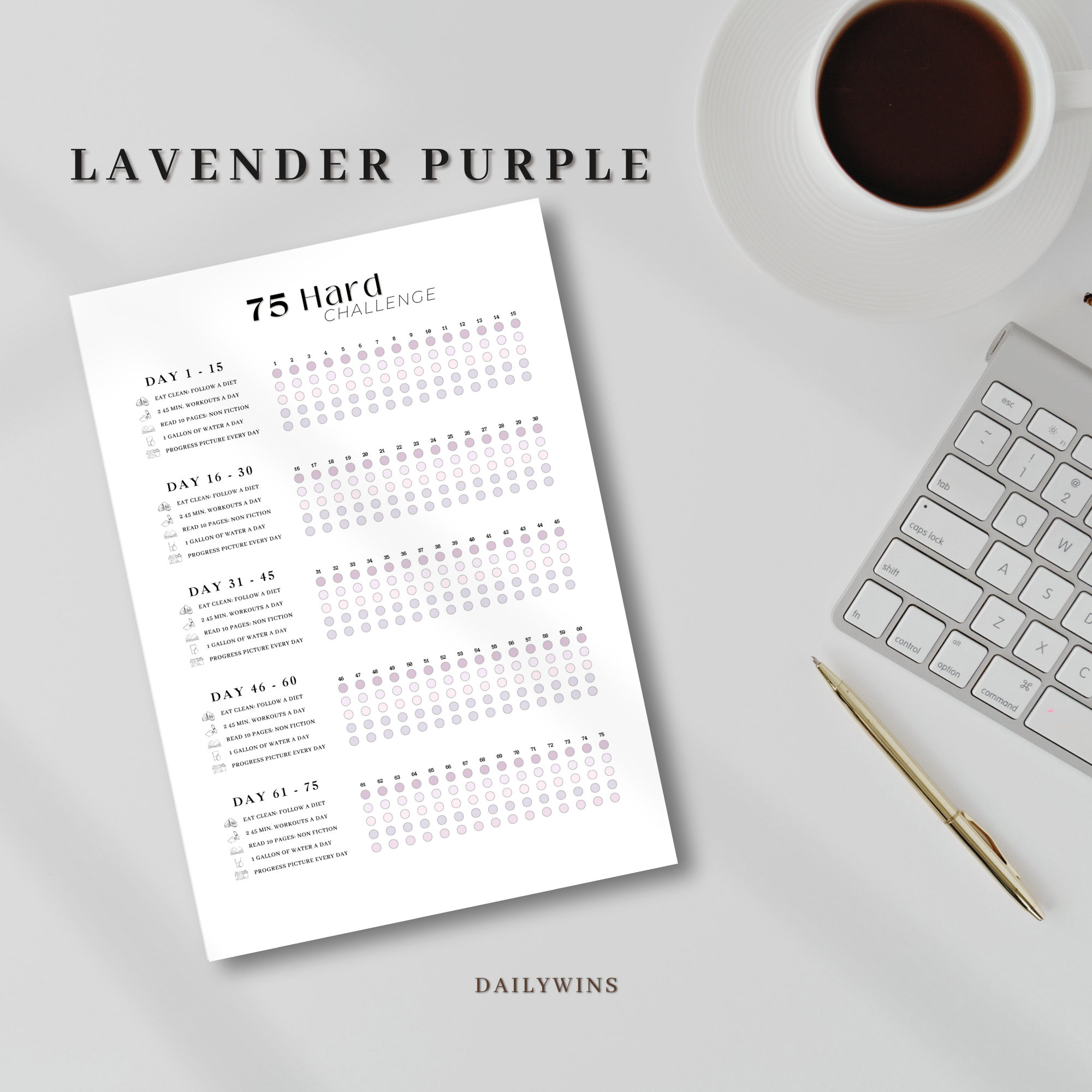 PRINTABLE 75 Hard Challenge Habit Tracker Digital Download 75 Day ...