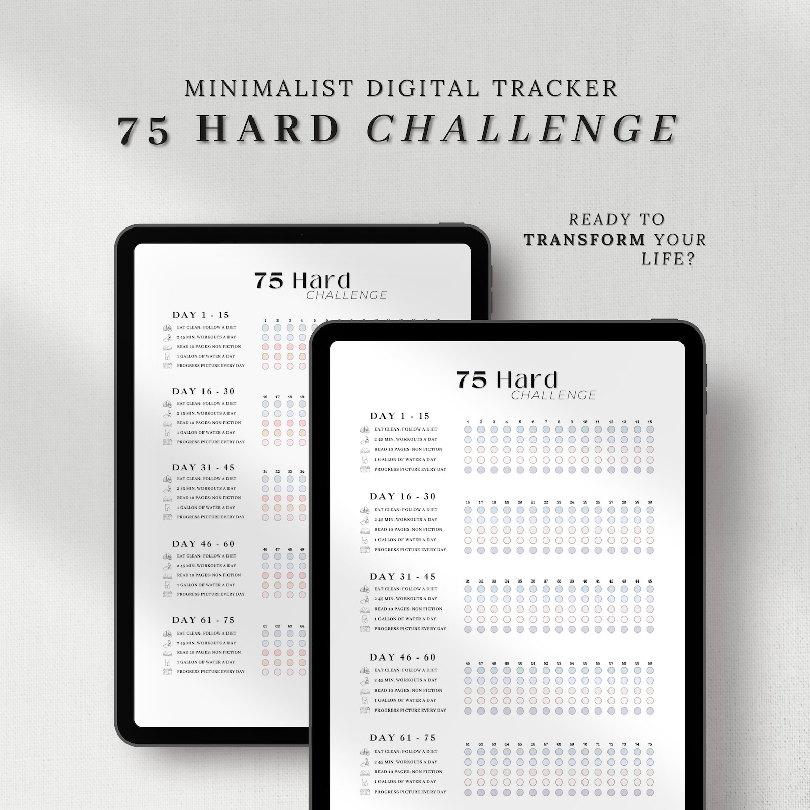 PRINTABLE 75 Hard Challenge Habit Tracker Digital Download 75 Day ...