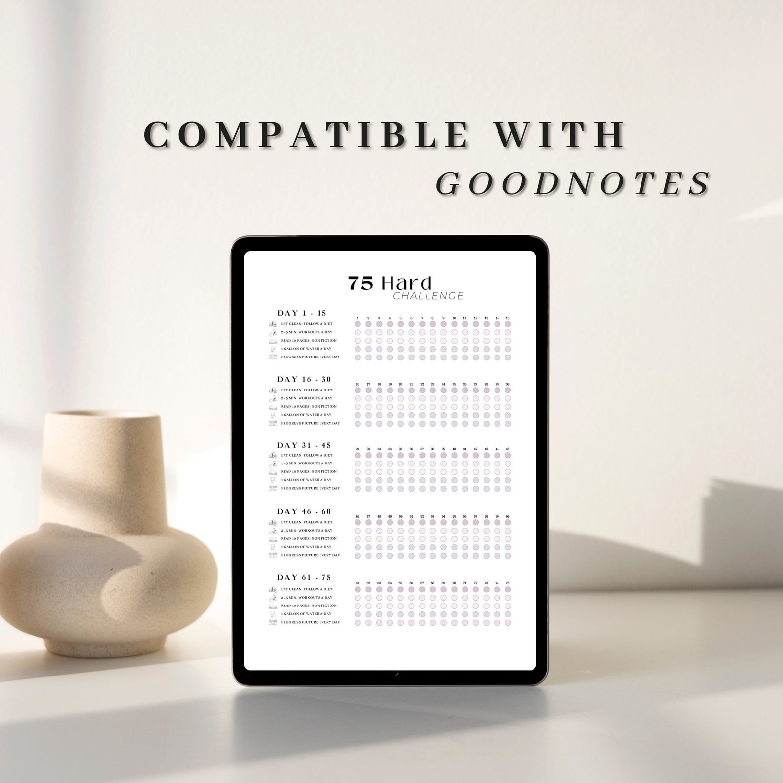 PRINTABLE 75 Hard Challenge Habit Tracker Digital Download 75 Day ...
