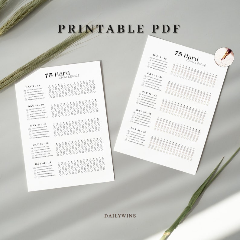 PRINTABLE 75 Hard Challenge Habit Tracker Digital Download 75 Day ...