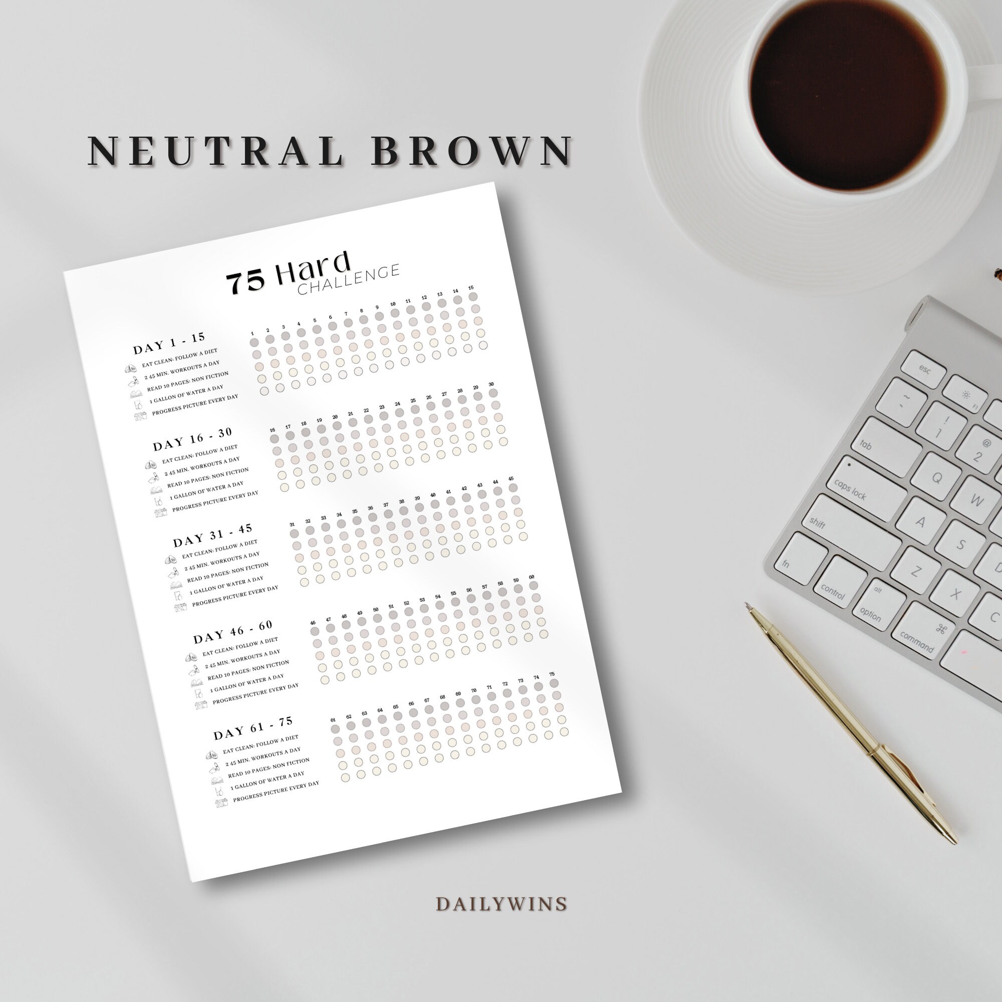 PRINTABLE 75 Hard Challenge Habit Tracker Digital Download 75 Day ...