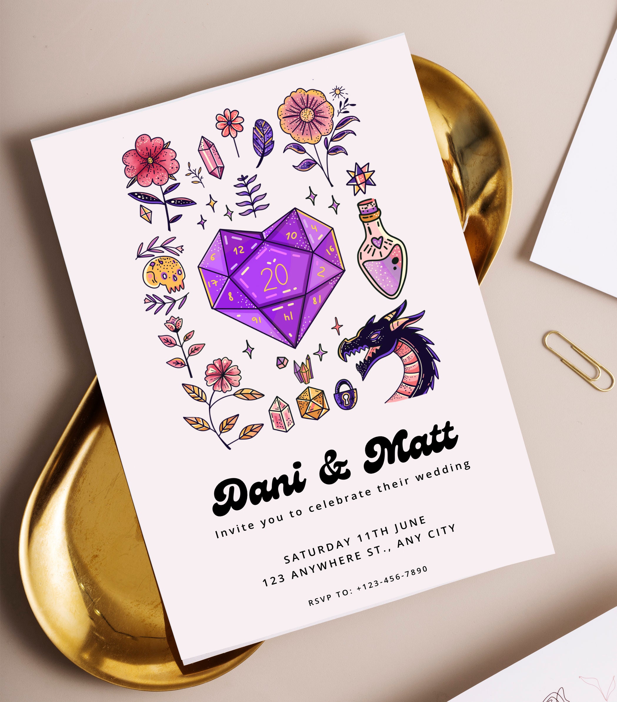 DND Wedding Invitation, Dnd Wedding Schedule Printable, Announcement ...