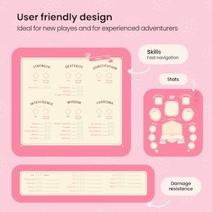 Pink Dnd Character Sheet Girly Dnd Dungeons and Dragons Character ...