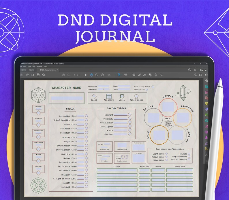 Dnd 5e Character Sheet Journal for Digital Tablets Dungeon - Etsy