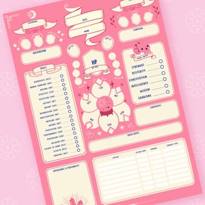 Pink Dnd Character Sheet, Girly Dnd, Dungeons and Dragons Character ...