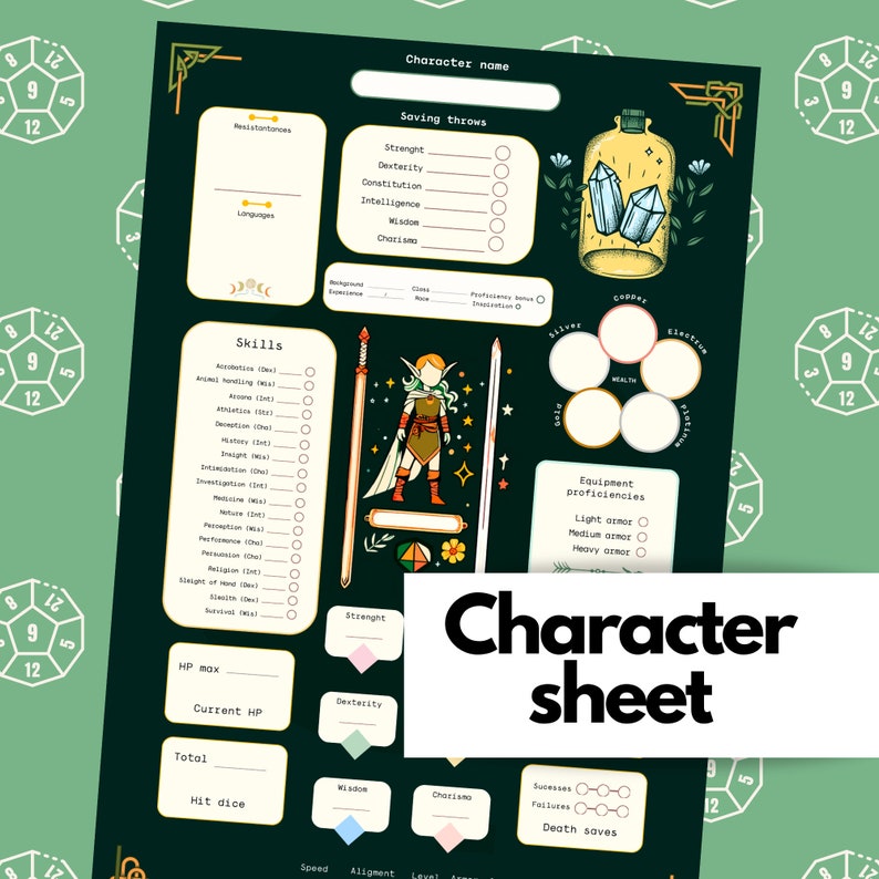 Dnd Character Sheet Dnd Elf Dnd Digital Journal Dungeons And Dragons 5e Simple Dnd Character 